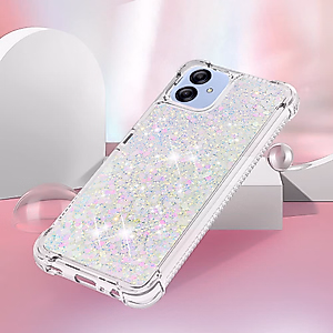 CAIYUNL for Samsung Galaxy A04E Phone Case with Screen Protector, Women Girls Glitter Bling Floating Liquid Cute Soft TPU Silicone Shockproof Protective Cover for Samsung Galaxy A04E Case -Sliver Pink