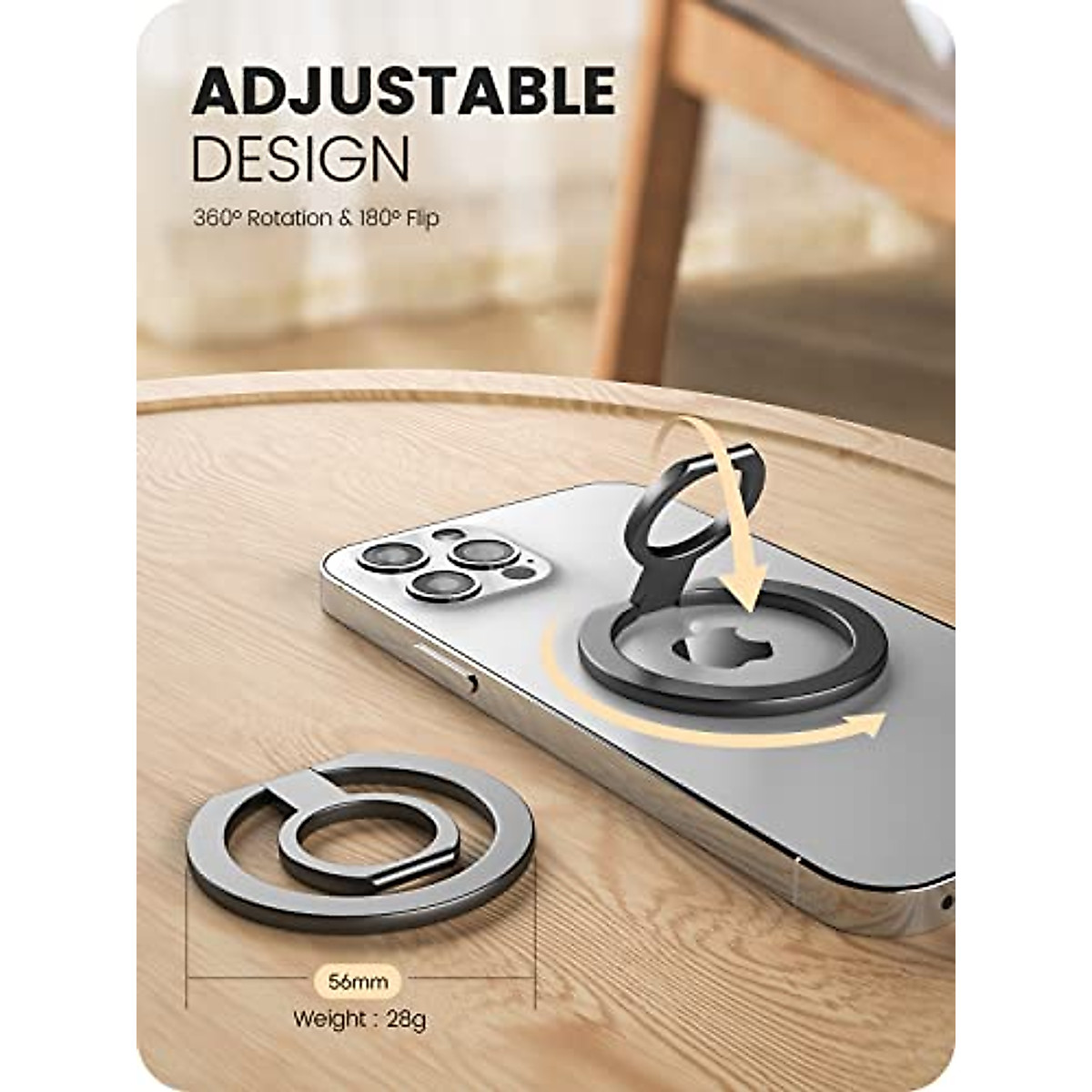 A-LuGei【Removable Wireless Charging】 MagSafe Ring, 【Foldable & Detachable】 Magnetic Cell Phone Ring Holder Finger Kickstand, 【14 Strong Magnets】 Phone Holder for Hand Mag Safe iPhone Ring Holder Grip