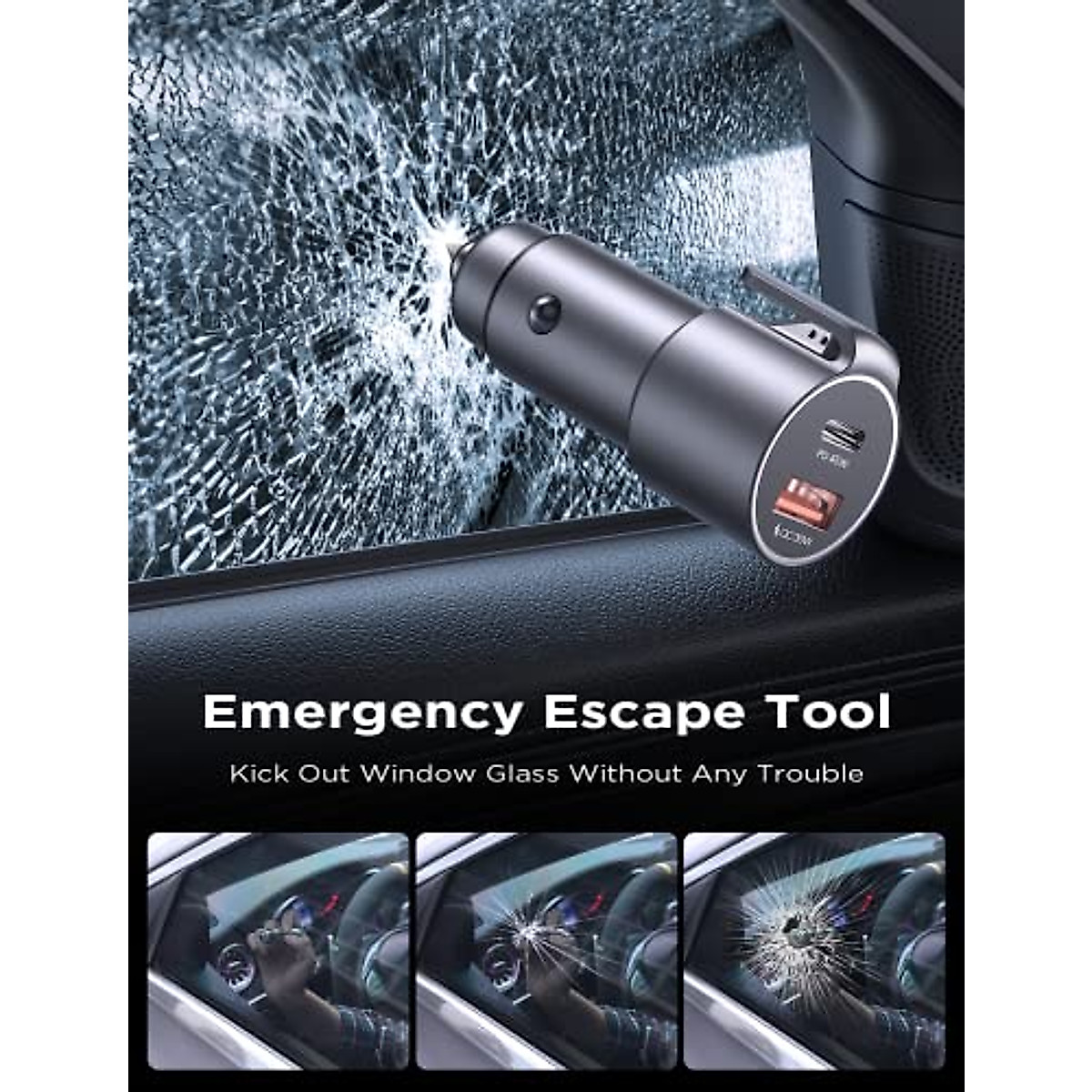 LISEN PD45W&QC24W USB C Car Charger Samsung Car Charger, 3 in 1 Super Fast Charging Adapter