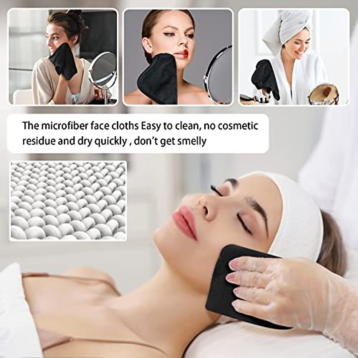 SINLAND Microfiber Makeup Remover Cloths Reusable Face Towel Soft Facial and Skin Care Wash Cloth 9.8Inchx9.8Inch 6 Pack Black