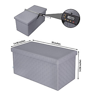 B FSOBEIIALEO Folding Storage Ottoman, Faux Leather Footrest Seat Long Bench Storage Box Chest, Grey 30"x15"x15"