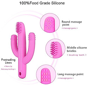 T.T.B Baby Toothbrush Teether Teething Toothbrush Toys Soft Silicone Bristles for Baby and Infant (2pcs Blue and Green)