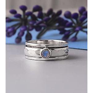 Rainbow Moonstone Spinning Ring Handmade Band Sterling Silver Spinner Meditation Ring (10)