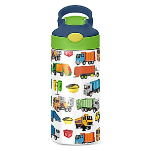 Stainless Steel Water Bottle for kids- 12 Ounce Stainless Steel Vacuum Insulated Water Bottle for Kids children,Double Wall Vacuum Insulated Bottles (Garbage Trucks)