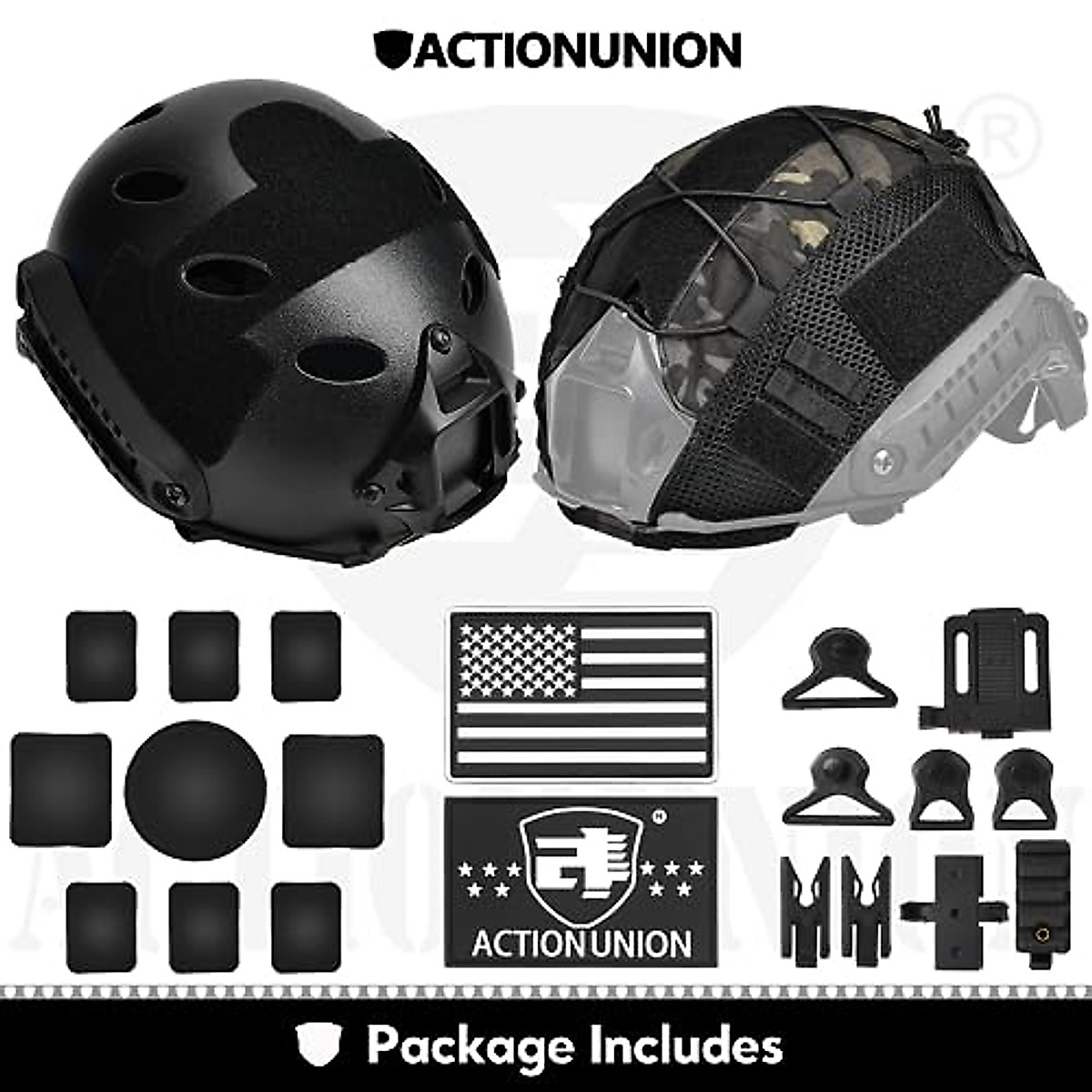 ACTIONUNION Airsoft Fast Helmet Basic Set PJ Type Tactical Paintball Helmet (Large, Black)