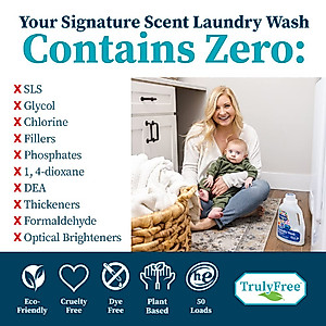 Truly Free Laundry Detergent for Sensitive Skin | Gentle & Safe for Baby Clothes | Plant-Based | Easy to Dissolve to Create a Liquid| Include 1 Refillable Bottle| Signature Scent (50 Loads)