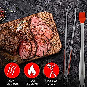 Kaluns Grill Set, Heavy Duty Thick Stainless Steel Grilling Utensils 5 Piece Grilling Set, Tong, Fork, Spatula, Basting Brush Extra Long Grill Accessories