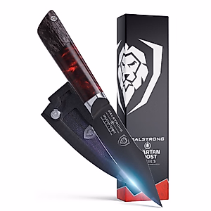 Dalstrong Paring Knife - 4 inch - Spartan Ghost Series - Premium American Forged S35VN Powdered Steel - Razor Sharp Blade - Kitchen Knife - Maple & Red Resin Handle - Sheath