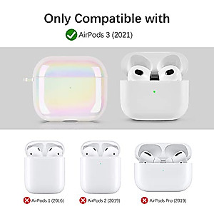 AIRSPO AirPods 3 Case Cover Clear Lasher Hard PC Protective Case Colorful AirPod 3 Cover Skin Compatible with Apple AirPods 3rd Generation with Keychain (Glittery White)