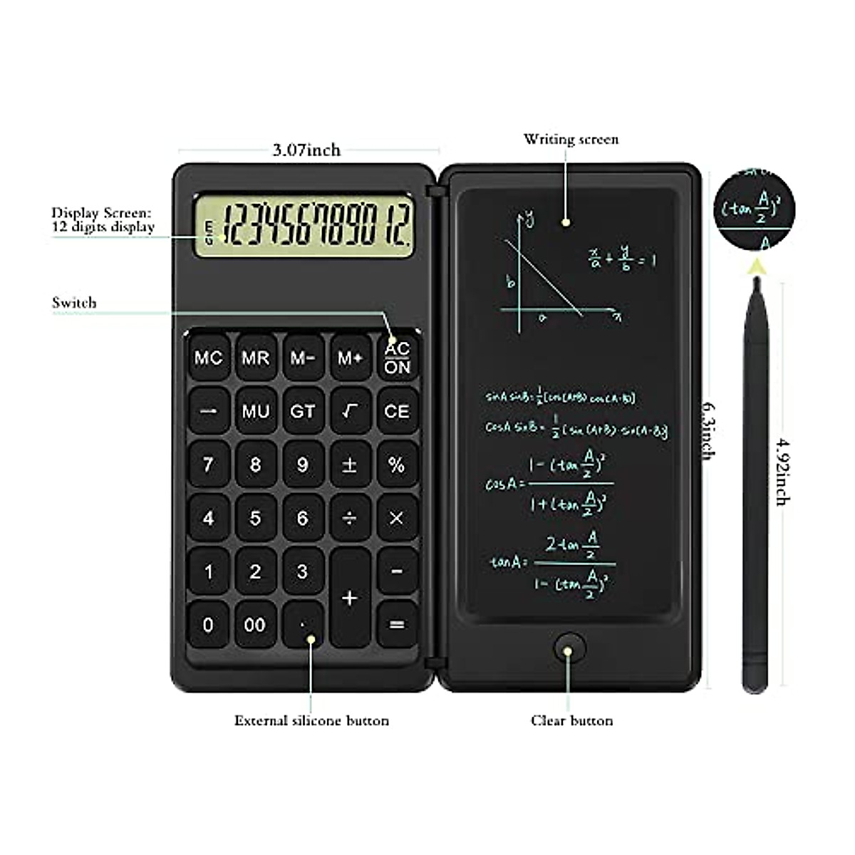IPepul Calculator，calculators Desktop with Writing Screen, Large Display, and Quiet Design - Ideal for Students and Office Workers (Black)