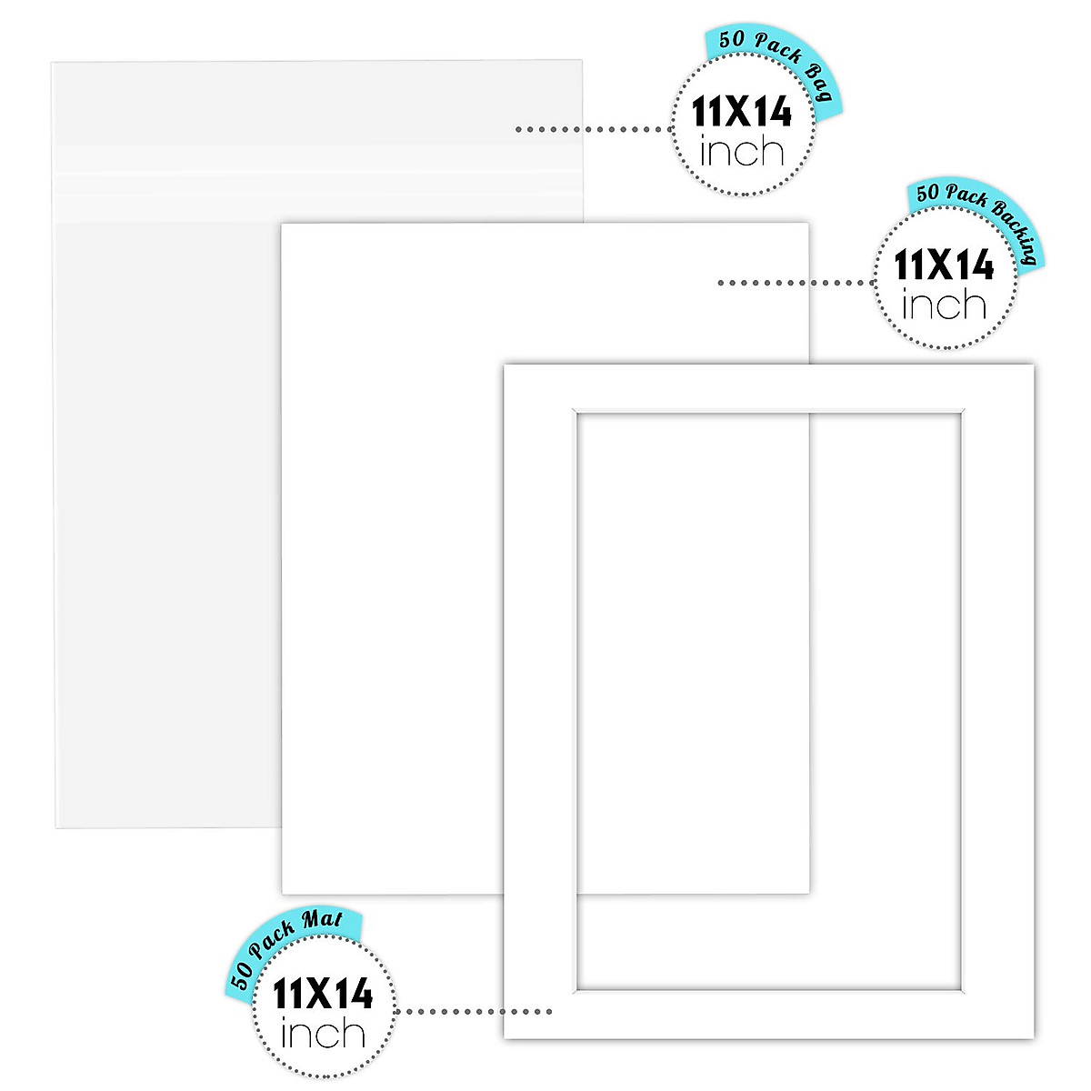 50 set of 11x14 White Photo Mats for 8x12 + backing + bags