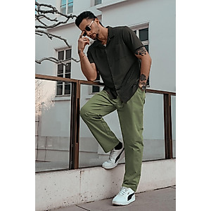 COOFANDY Men's Cargo Pants Regular Fit Elastic Waist Cotton Trousers Basic Drawstring Casual Pants Dark Green