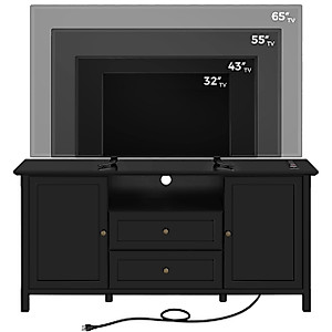 Yaheetech Black TV Stand with Drawers for TVs up to 65 Inch, Media Entertainment Center with Power Outlet & Storage Space, Modern Elegant TV Console for Bedroom & Living Room