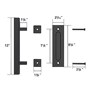 TABKER Sturdy Sliding Barn Door, 12 Inches Barn Door Handle Square Pull Flush Hardware Set Wood Door Handle Interior Door Furniture Handle Hardware Saving Space