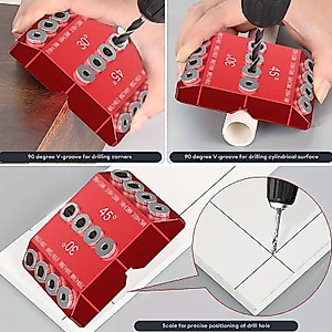 YuanTenhwy 4 Sizes 30 45 90 Degree Angle Drill Guide Jig for Angled Hole and Straight Hole,Drill Block，Dowel Drill Guide，Stair Wire Handrail, Deck Cable Railing Lag Screw Drilling Template Block