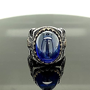 Sapphire Stone Ring, Men Handmade Silver Ring, Greek Style Ring, Handcrafted Ottoman Men Rin