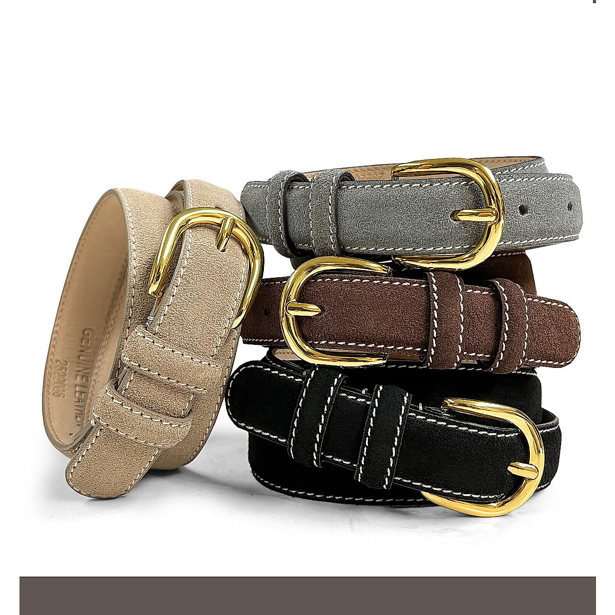 Cowboy Craft Women's Leather Belt Fashion Waist Genuine Suede Leather Belts For Jeans Dress 1"(25mm) Wide (Taupe, 32)