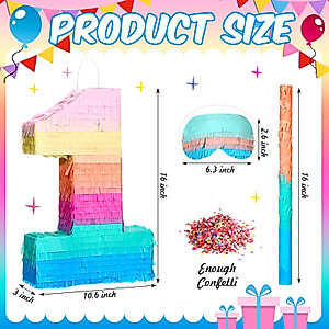 Jenaai 16 Inch Number Piñata Kids Birthday Party Macaron Piñata with Blindfold Stick and Confetti for Unicorn Birthday Wedding Baby Shower Decor(Number 1)