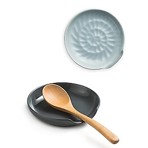 Ceramic Spoon Rest with Drip Tray for Multiple Utensils& Cooking Spoon Rest Spoon Holder for Stove Top, Gray