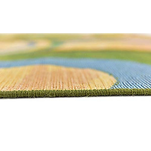 Unique Loom Modern Collection Contemporary, Circles, Abstract, Bright Colors, Indoor and Outdoor Area Rug, 5' 3" x 8' 0", Beige/Green