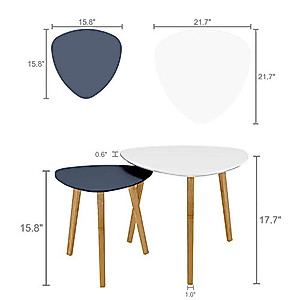 BAMEOS Bamboo Nesting Triangle End Table,Set of 2 Coffee Table Modern Minimalist Side Table for Living Room, Balcony in White & Grey