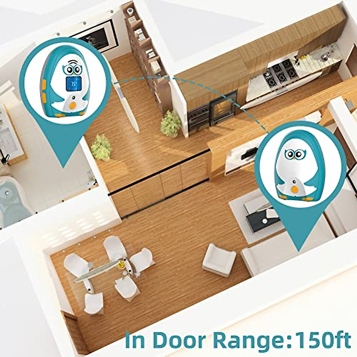 TimeFlys Audio Baby Monitor OL Portable, Two-Way Talk, Long Range up to 1000 ft, Temperature Monitoring and Warning, Lullabies, Vibration, LCD Display, 1 Adaptor 1 Set of Rechargeable Battery