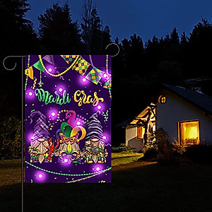 Mardi Gras Garden Flag Vertical Double Sided，Mardi Gras Decorations Masquerade Gnomes Holiday Party Yard Outdoor Decorative Classic Design House Flag Banner for Yard Lawn, 18 X 12 Inch (Style 2)