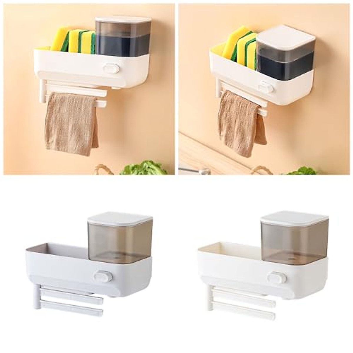 XUZHID Storage Rack,Multifunctional Sink Organiser Kitchen Soap Dispenser and Storage Rack with Drainage Systems Dishwashing Liquid Holder