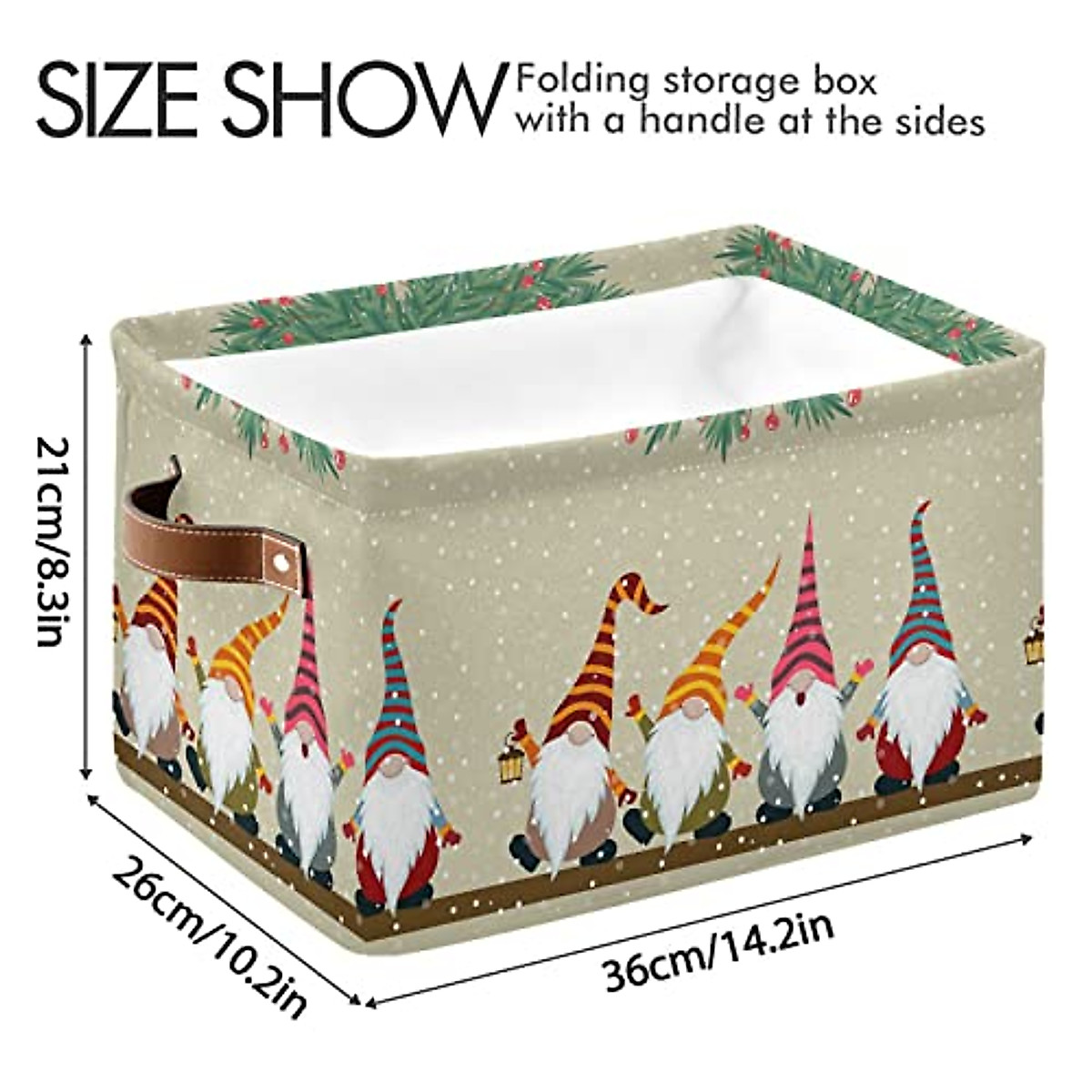 Bolaz Large Storage Basket Christmas Card with Gnomes Foldable Box Organizer Bins Handles for Bedroom Home Office Colorful 9