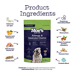 Moe’s Allergy and Immune Support for Dogs- Supports Anti-Itch, Seasonal Allergies- Omega 3 Wild Alaskan Salmon Fish Oil- Dog Allergy Treatment, Skin Health- Made in USA- 90 Chews (Peanut Butter)