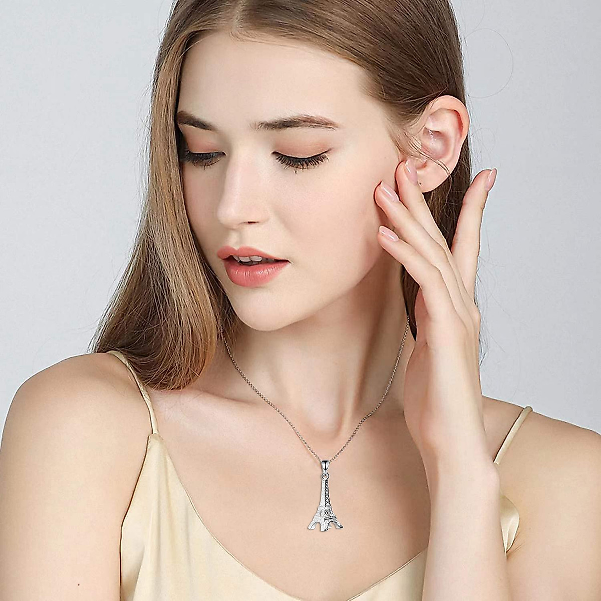 Gemschest Sterling Silver Eiffel Tower Pendant Necklace Paris Jewelry for Mom Women with 18" Silver Chain