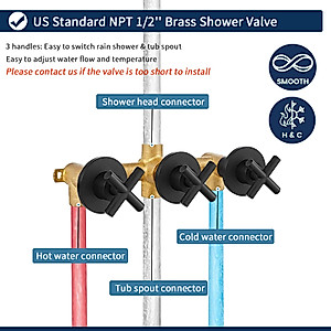 3 Handle Shower Faucet Set with Tub Spout Bathtub Shower Faucet Combo Set Shower System Complete Tub and Shower Trim Kit Matte Black Wall Mounted Shower Fixtures