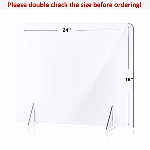 NO Cutout Sneeze Guard Panel for Counter and Desk, Portable Clear Acrylic Shield No Opening, Protective Plexiglass Shield Without Opening for Office, School, and Retail Store
