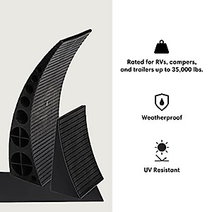 LogicBlue Technology LevelMatePro Curved RV Leveling Ramp - Single Pack with Wheel Chock and Grip Mat - Adjustable, Durable, and Compact for Easy Leveling on The Go