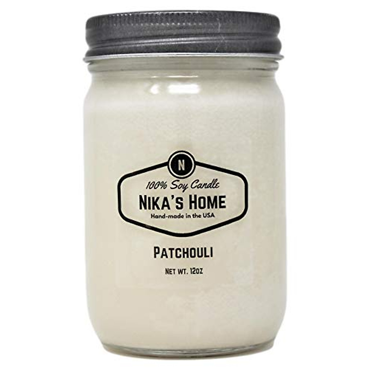 Nika's Home Patchouli Soy Candle - 12oz Mason Jar - Non-Toxic Soy Candle-Hand Poured Patchouli Candle- Handmade, Long Burning Candle-Highly Scented Candle-All Natural, Clean Burning Candle