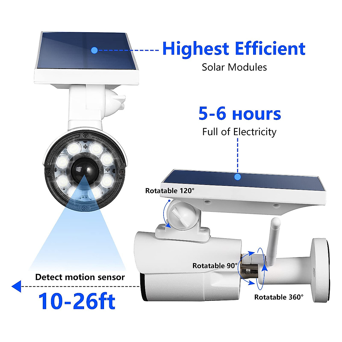 Fake Camera with Light, 360° Rotatable Dummy Security Surveillance CCTV Camera, Super Bright Outdoor Waterproof Solar Motion Sensor Light with Red Flashing Warning Light for Home Security