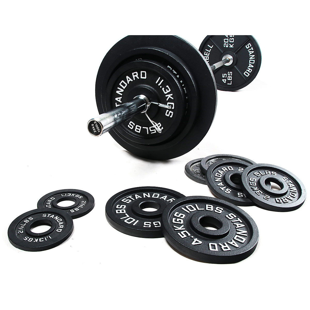 Signature Fitness Cast Iron Olympic Weight Including 7FT Olympic Barbell, 300-Pound Set, Multiple Packages