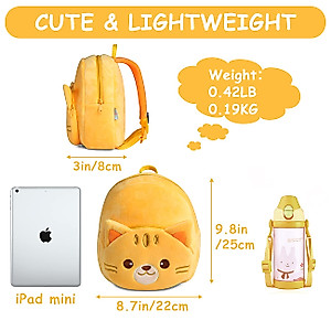 VASCHY Toddler Backpack, Baby Boys and Girls Cute Plush Animal Small Daycare Backpack for Baby Little Kids Yellow Cat