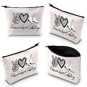 WZMPA Ice Skating Cosmetic Make Up Bag Figure Skating Inspired Gift Peace Love Skating Makeup Zipper Pouch Bag Skating Ice Merchandise (Peace Skating)