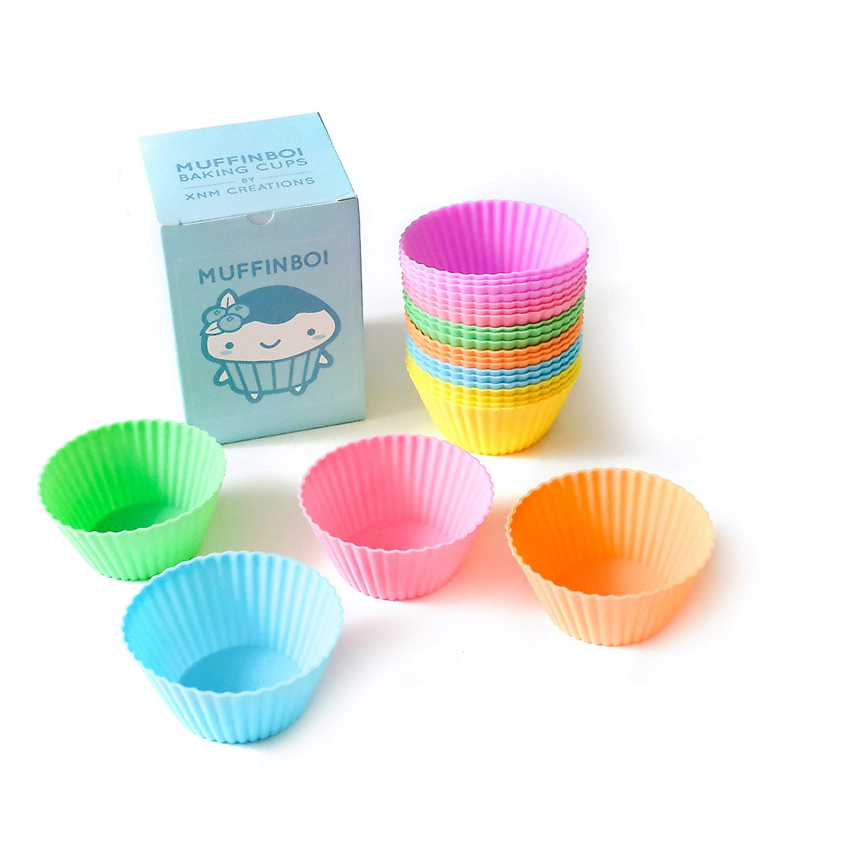 Muffinboi by XNM Creations, Premium Grade Silicone Cupcake and Muffin Liner Molds Baking Cups (Pastel), Pack of 24