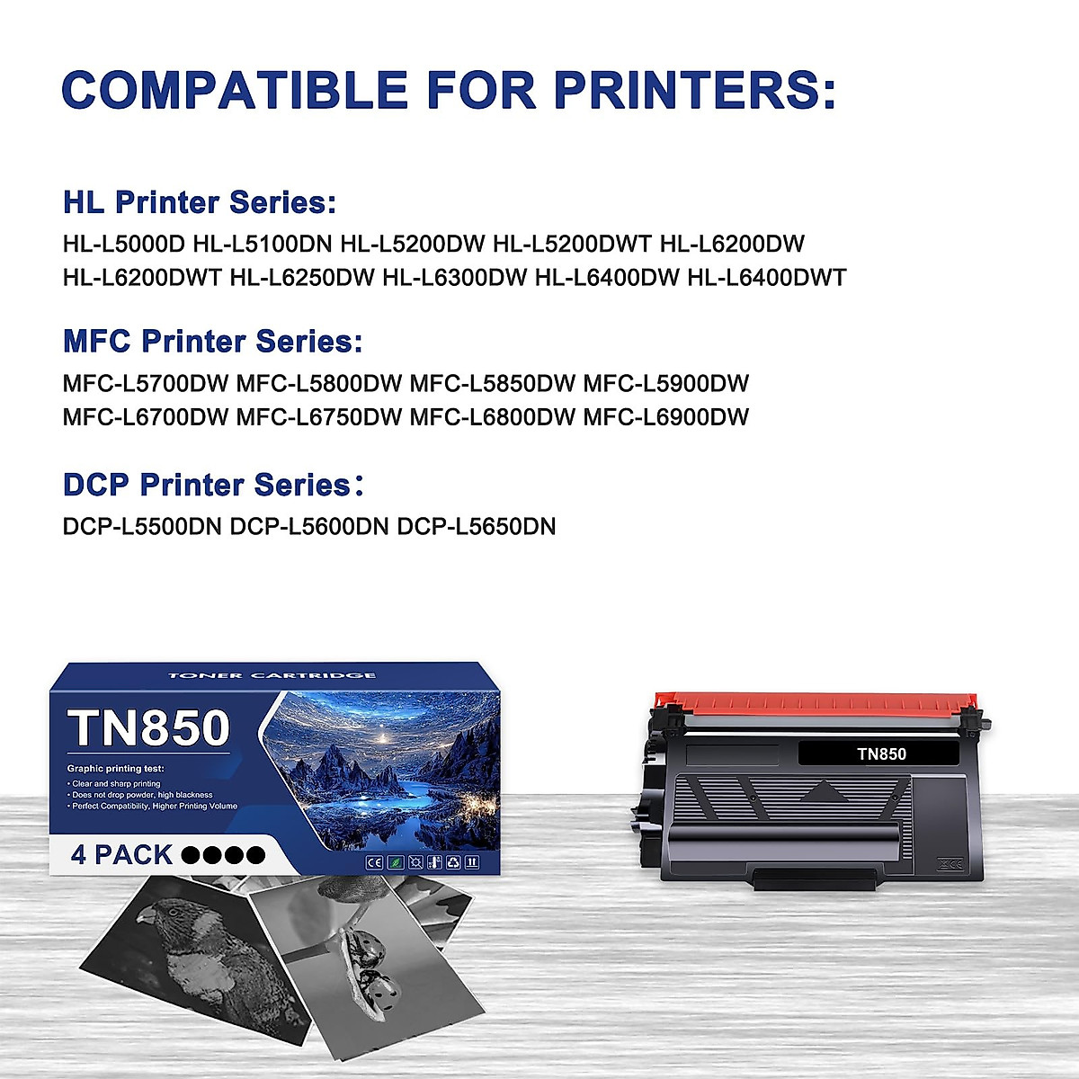 Toner Bank Compatible Toner Cartridge Replacement for Brother TN850 TN-850 TN820 TN-820 TN 850 820 HL-L6200DW MFC-L5700DW MFC-L5850DW HL-L5200DW MFC-L5900DW MFC-L6800DW Printer Black Ink 4-Pack