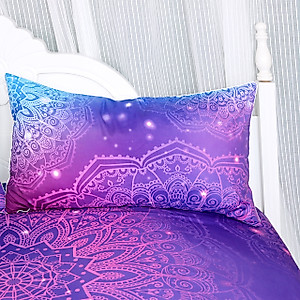 ARIGHTEX Iridescent Pink Purple Blue Mandala Duvet Cover 3 Pcs Boho Bedding Set Girly Duvet Cover (Twin)