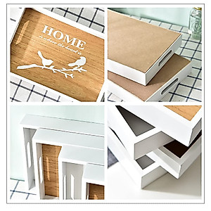 Hanobe White Decorative Coffee Tray: Coffee Table Trays for Living Room Wood Trays Home Decor Farmhouse Rectangular Serving Tray with Cutout Handles