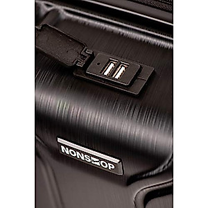 NONSTOP NEW YORK Luggage Expandable Spinner Wheels hard side shell Travel Suitcase Set 3 Piece (Black, 3-Piece Set (20/24/28) W/Power Bank)