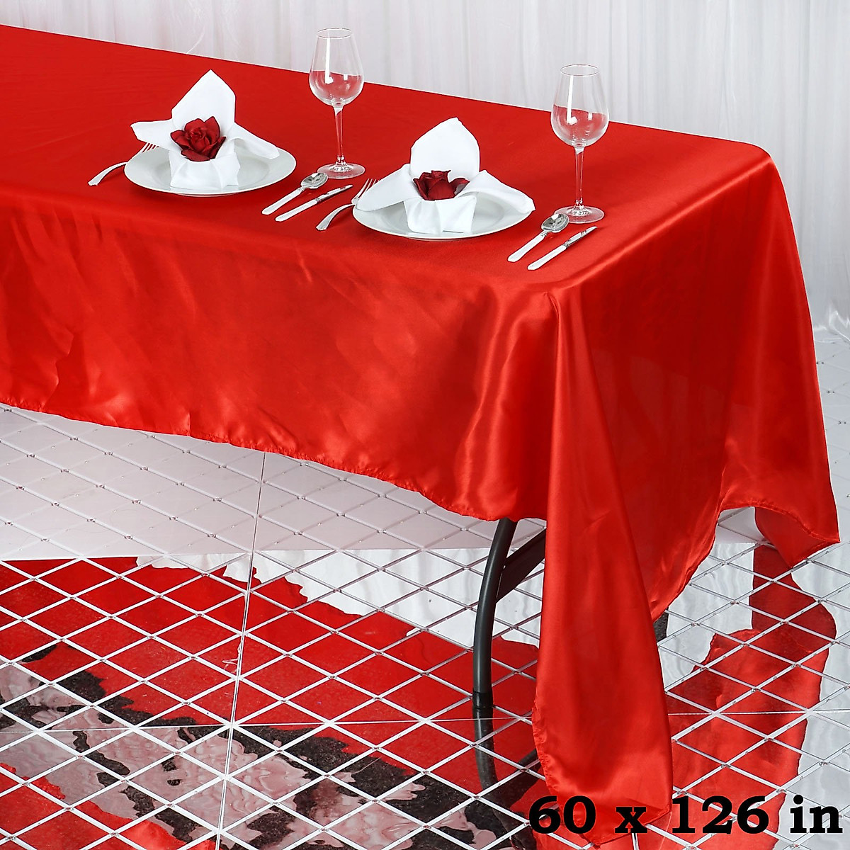 TABLECLOTHSFACTORY Red 60x126 Rectangle Satin Tablecloth