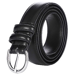 Falari Women Genuine Leather Belt Fashion Dress Belt With Single Prong Buckle 6028-Black-M