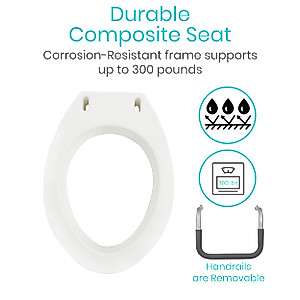 Vive Toilet Seat Risers for Seniors (Raised with Handles) Grab Bar Seat for Seniors - Options for Elongated & Standard Bowls - Elderly Handicap Medical Hip Replacement Surgery Lift, Easy Clean, White