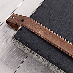 Nathan James Harlow Modern Wall Mount Hanging Upholstered Headboard, Queen, Gray with Brown Faux Leather Straps