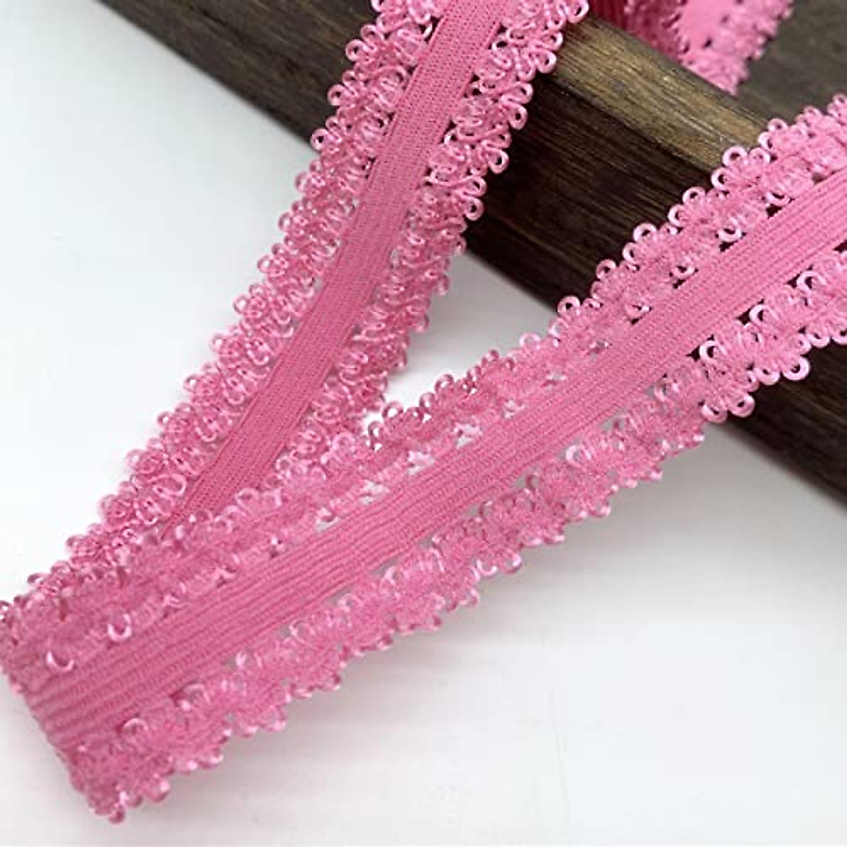 0.4/0.6/0.8/1 Inch Lace Ribbon for Crafts Lace Trim for Sewing Pink Elastic Ribbon Fold Over Spandex Elastic Band for Sewing Lace Trim Waist Band Garment Accessory