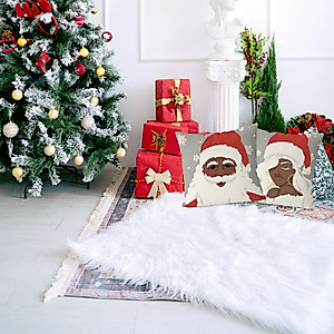 GAGEC Christmas Pillow Covers 20x20 Inch Set of 2 Black Santa African American Santa Throw Pillow Covers Xmas Winter Pillowcase Home Decor Living Room House Decorative Cushion Case for Sofa Couch